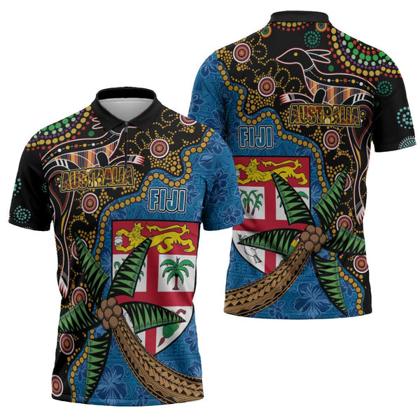 Fijian and Australian Culture Together Zipper Polo Shirt Aboriginal Art ...
