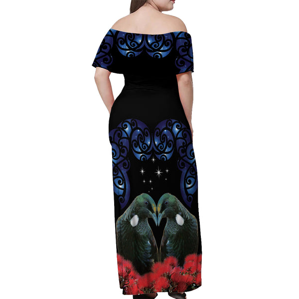 New Zealand Maori Matariki Off Shoulder Maxi Dress Hongi Tui Bird ...