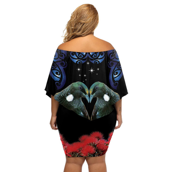 New Zealand Maori Matariki Off Shoulder Short Dress Hongi Tui Bird ...