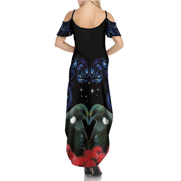 New Zealand Maori Matariki Summer Maxi Dress Hongi Tui Bird Pohutukawa ...