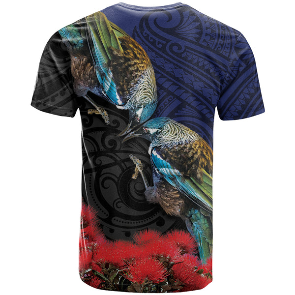 New Zealand Maori Hongi Culture T Shirt Tui Bird Pohutukawa and ...