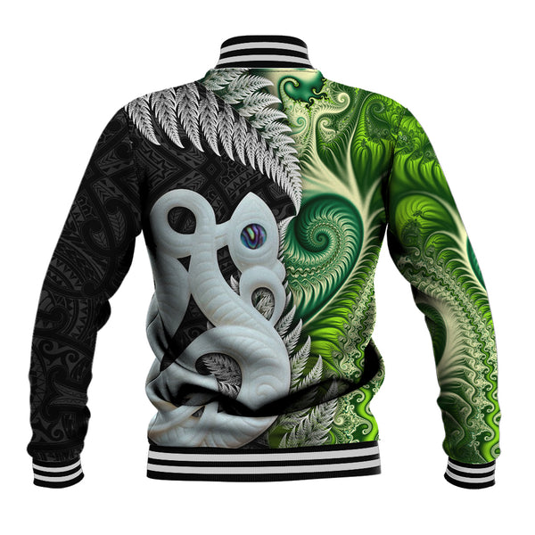 New Zealand Koru Natural Baseball Jacket Manaia and Silver Fern Maori ...