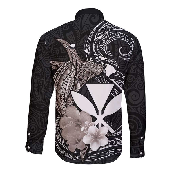 Hawaiian Whale and Kanaka Maoli Symbol Long Sleeve Button Shirt ...