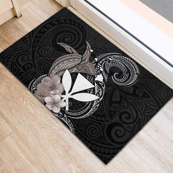 Hawaiian Whale and Kanaka Maoli Symbol Rubber Doormat Hibiscus with ...