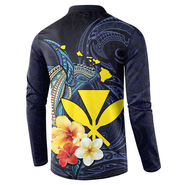 Hawaiian Whale and Kanaka Maoli Symbol Button Sweatshirt Hibiscus with ...