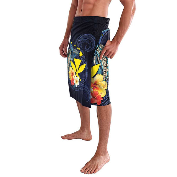 Hawaiian Whale and Kanaka Maoli Symbol Lavalava Hibiscus with Hawaii ...