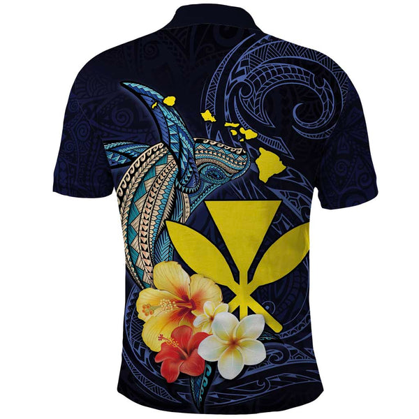 Hawaiian Whale and Kanaka Maoli Symbol Polo Shirt Hibiscus with Hawaii ...