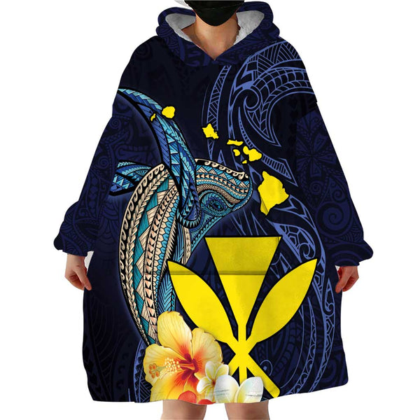 Hawaiian Whale and Kanaka Maoli Symbol Wearable Blanket Hoodie Hibiscus ...