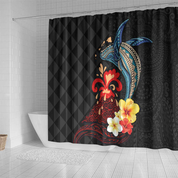 Hawaiian Whale and Volcanic Eruption Shower Curtain Hibiscus and Kakau ...