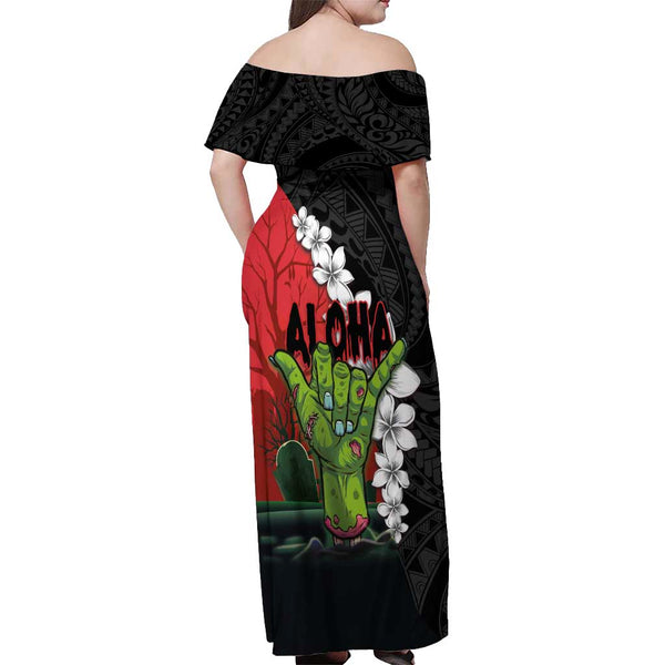 Hawaiian Halloween Off Shoulder Maxi Dress Horror Shaka Hand with ...