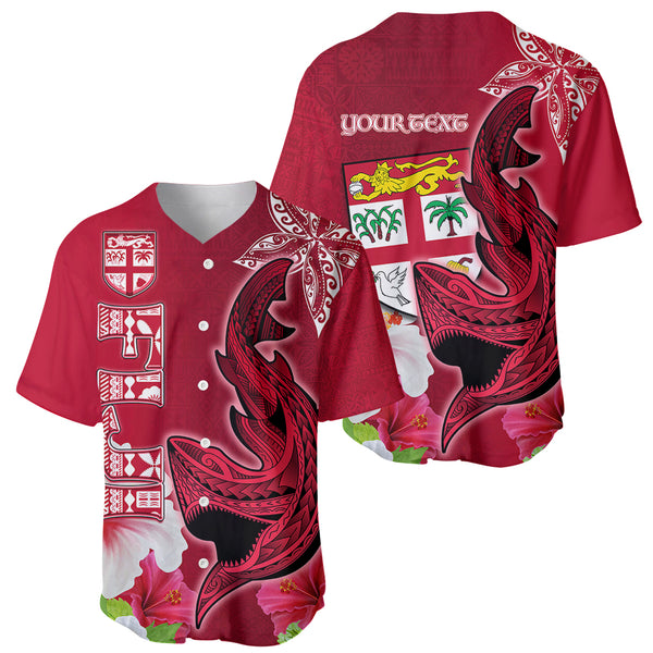 Custom Polynesian Fiji Baseball Jersey Shark and Hibiscus Tapa Pattern ...