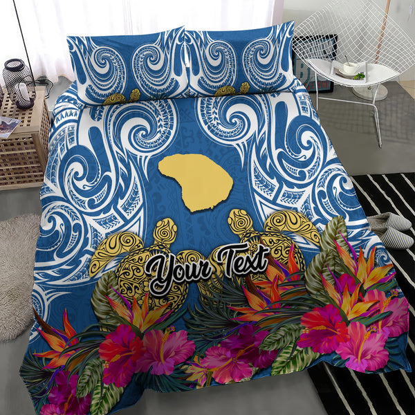 Custom Hawaii Lanai Island Bedding Set Hibiscus Turle and Map with ...