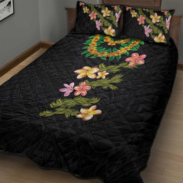 Hawaiian Lei Plumeria and Tropical Leaves Quilt Bed Set Watercolor ...