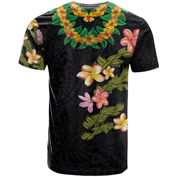 Hawaiian Lei Plumeria and Tropical Leaves T Shirt Watercolor Style LT03