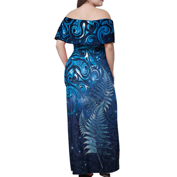 Matariki New Zealand Maori Silver Fern Off Shoulder Maxi Dress Galaxy ...