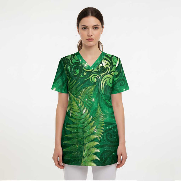 Matariki New Zealand Maori Silver Fern Scrub Top Galaxy Green Sky Style ...