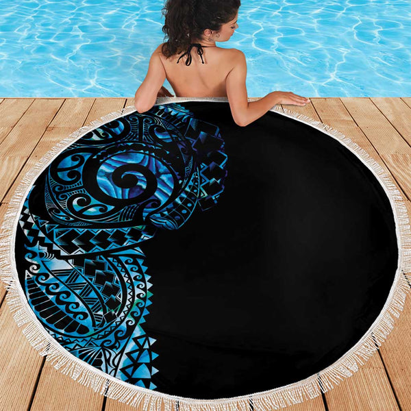 New Zealand Maori Koru Art Traditional Tattoo Beach Blanket Paua Shell LT03