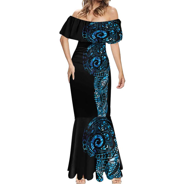 New Zealand Maori Koru Art Traditional Tattoo Mermaid Dress Paua Shell LT03