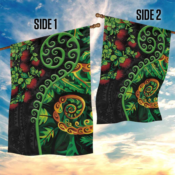 New Zealand Koru Plants and Pohutukawa Garden Flag Maori Tattoo Pattern ...