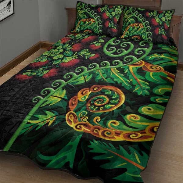 New Zealand Koru Plants and Pohutukawa Quilt Bed Set Maori Tattoo ...