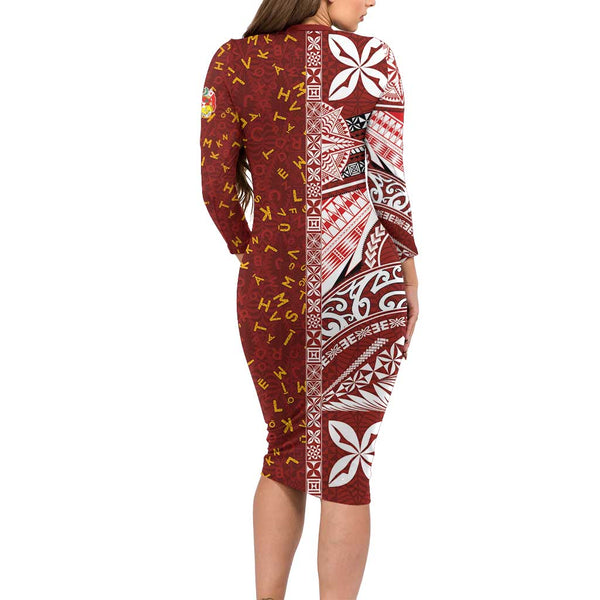 Tonga Language Week Long Sleeve Bodycon Dress Ngatu Pattern and Tongan ...