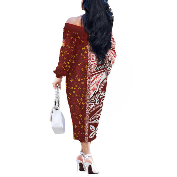 Tonga Language Week Off The Shoulder Long Sleeve Dress Ngatu Pattern ...