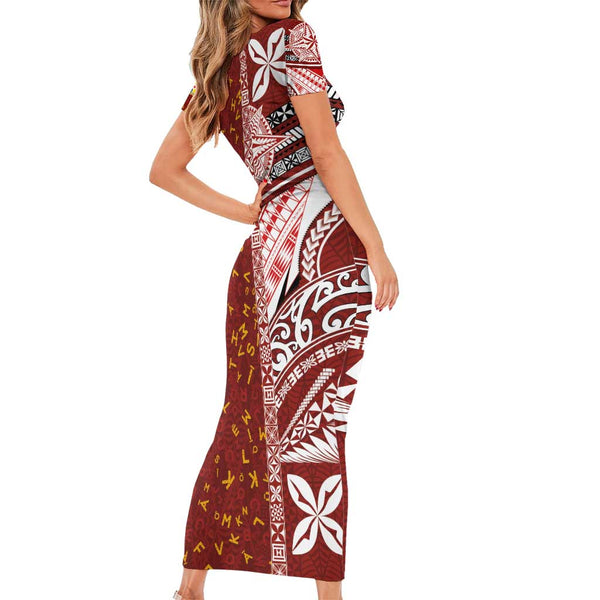 Tonga Language Week Short Sleeve Bodycon Dress Ngatu Pattern and Tongan ...
