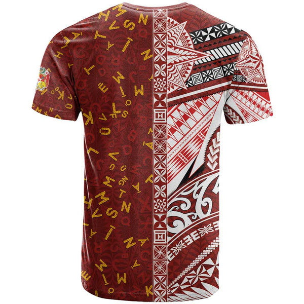 Tonga Language Week T Shirt Ngatu Pattern and Tongan Alphabet LT03
