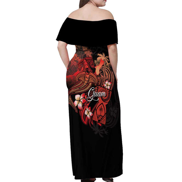 Guam Tribal Chamorro Off Shoulder Maxi Dress Polynesian Shark with ...