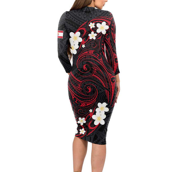 French Polynesia Tiare Day Long Sleeve Bodycon Dress Seal and ...