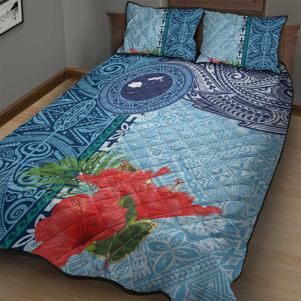 Fiji Day Quilt Bed Set Tapa Pattern and Hibiscus Flower LT03