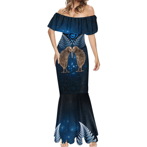 New Zealand Maori Matariki Mermaid Dress Hongi Kiwi Bird and Silver ...