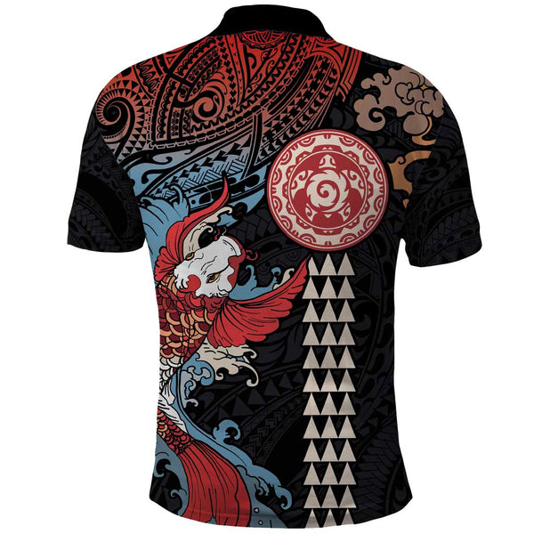 Hawaii and Japanese Together Polo Shirt Koi Fish and Kakau Pattern LT03