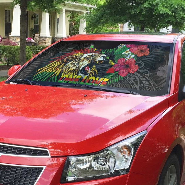 Hawaiian One Love Auto Sun Shade Reggae Lion Tropical Plants and Kakau ...