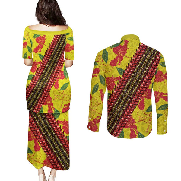 Samoan Culture Couples Matching Puletasi and Long Sleeve Button Shirt ...