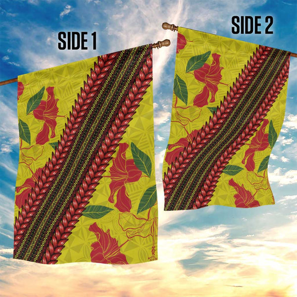 Samoan Culture Garden Flag Hibiscus and Ula Fala with Tapa Pattern ...