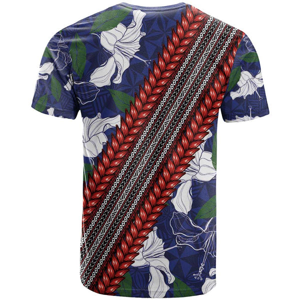 Samoan Culture T Shirt Hibiscus and Ula Fala with Tapa Pattern Blue ...