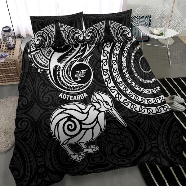 New Zealand Bedding Set Stylized Kiwi Bird Tattoo Mix Koru Circle and ...