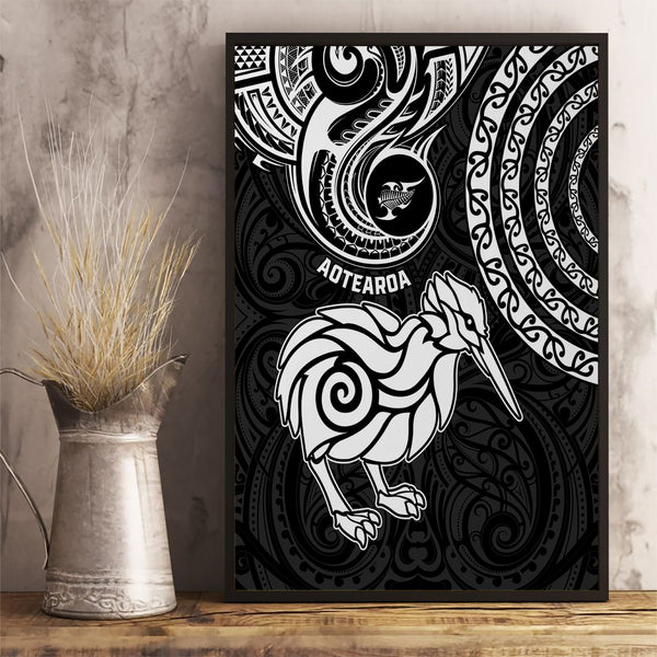 New Zealand Canvas Wall Art Stylized Kiwi Bird Tattoo Mix Koru Circle ...