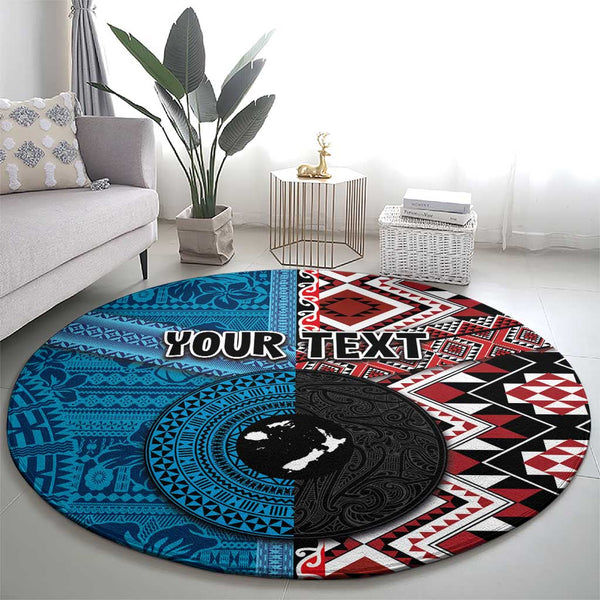 Personalised Aotearoa and Fiji Together Round Carpet Melanesian Warrior ...