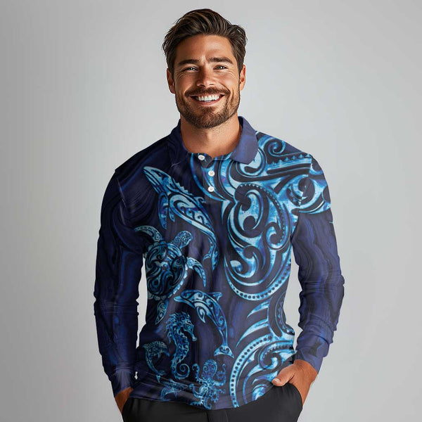 New Zealand Connecting with Seas Long Sleeve Polo Shirt Maori Tribal ...
