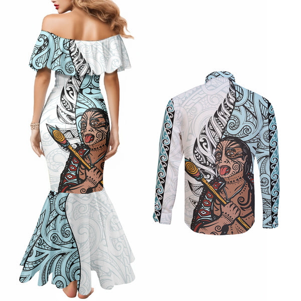 Maori Warrior Couples Matching Mermaid Dress and Long Sleeve Button ...