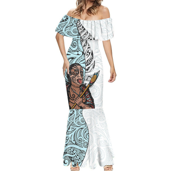 Maori Warrior Mermaid Dress Silver Fern New Zealand Map With Kowhaiwhai ...