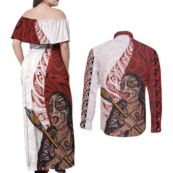 Maori Warrior Couples Matching Off Shoulder Maxi Dress and Long Sleeve ...
