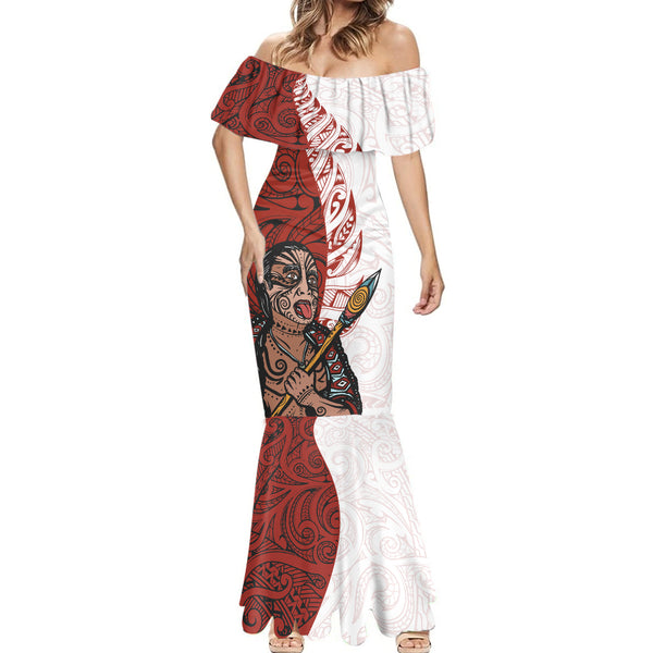 Maori Warrior Mermaid Dress Silver Fern New Zealand Map With Kowhaiwhai ...