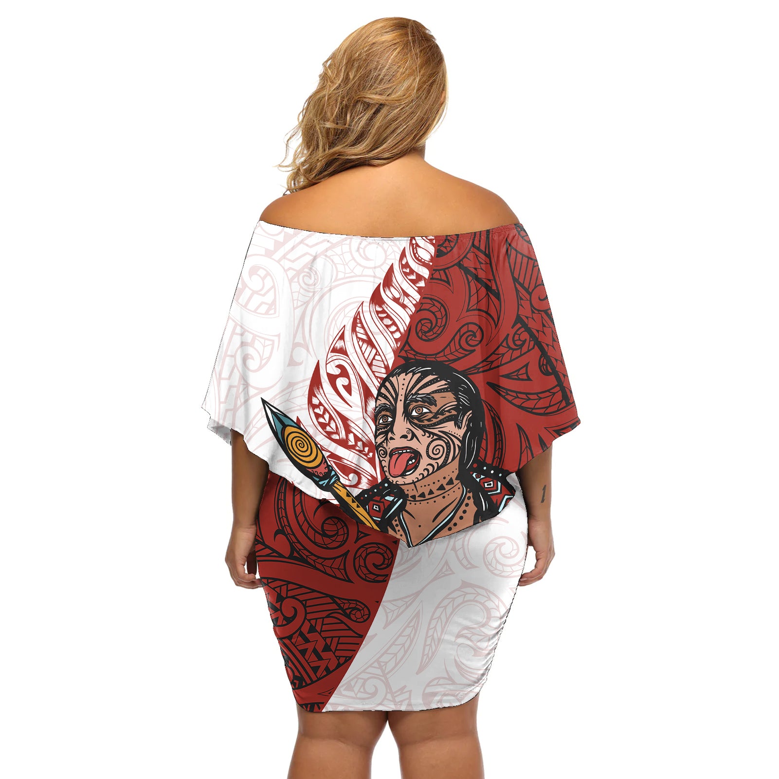 Maori Warrior Off Shoulder Short Dress Silver Fern New Zealand Map With ...