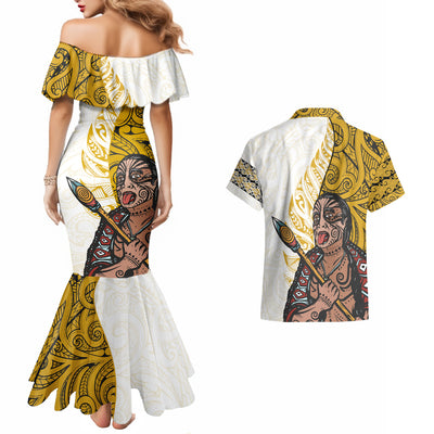 Maori Warrior Couples Matching Mermaid Dress and Hawaiian Shirt Silver ...