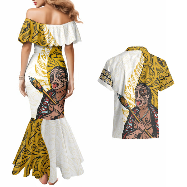 Maori Warrior Couples Matching Mermaid Dress and Hawaiian Shirt Silver ...
