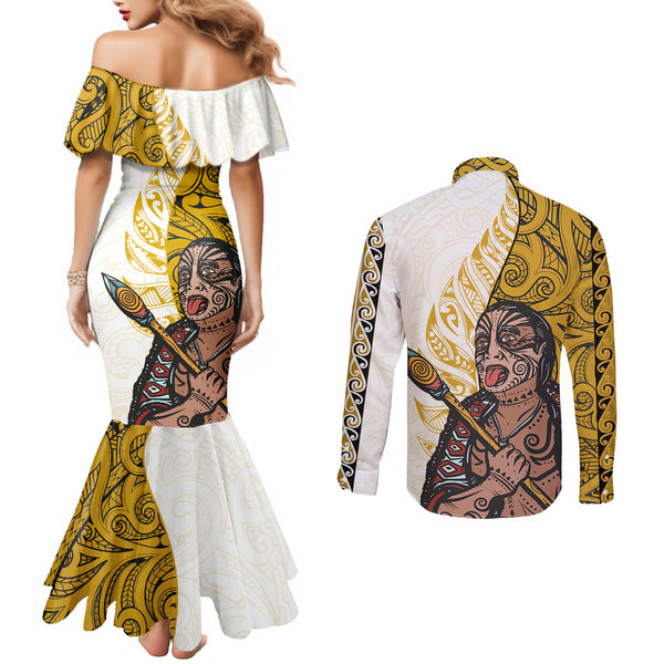 Maori Warrior Couples Matching Mermaid Dress and Long Sleeve Button ...