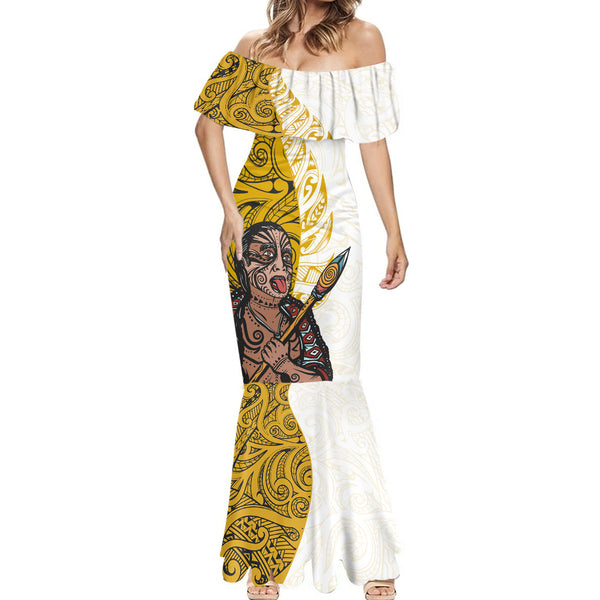 Maori Warrior Mermaid Dress Silver Fern New Zealand Map With Kowhaiwhai ...